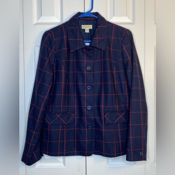 Appleseed's | Jackets & Coats | Womens Appleseeds Blazer Wool Blend Navy Blue Red Plaid Pockets ...